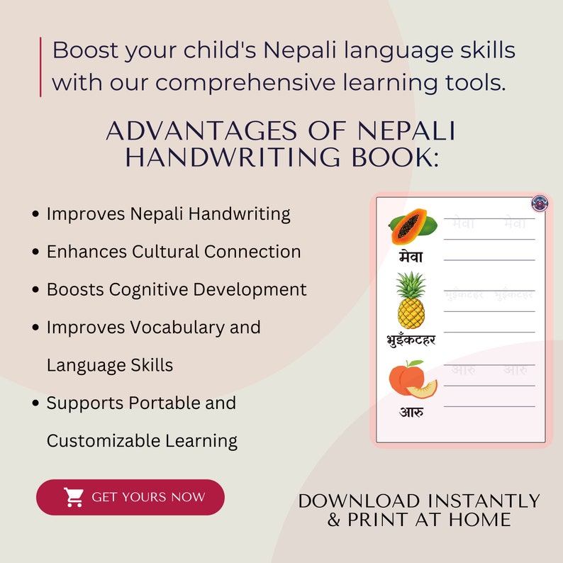 Printable Nepali Fruits Handwriting Practice Book: Language Learning ...