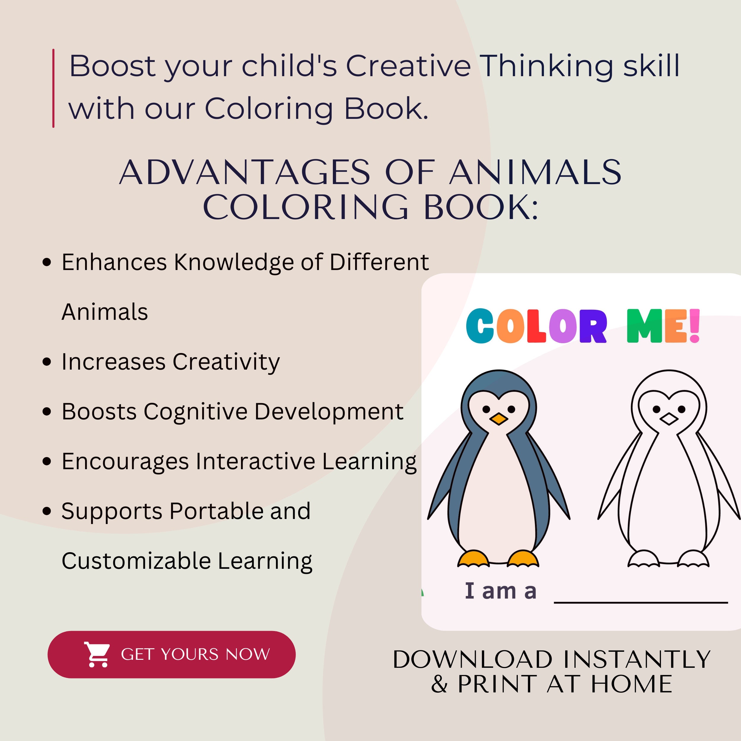 Printable Animal Coloring Book: Kids Learning Activity (digital ...