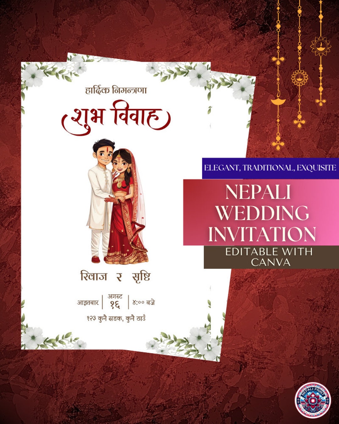 Nepali Wedding Invitation Card, Customizable Digital Design, Nepali ...