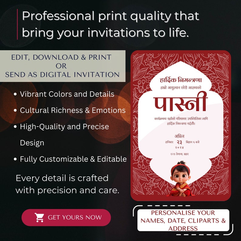 Nepali and English Pasni Invitation Card, Customizable Digital Video ...
