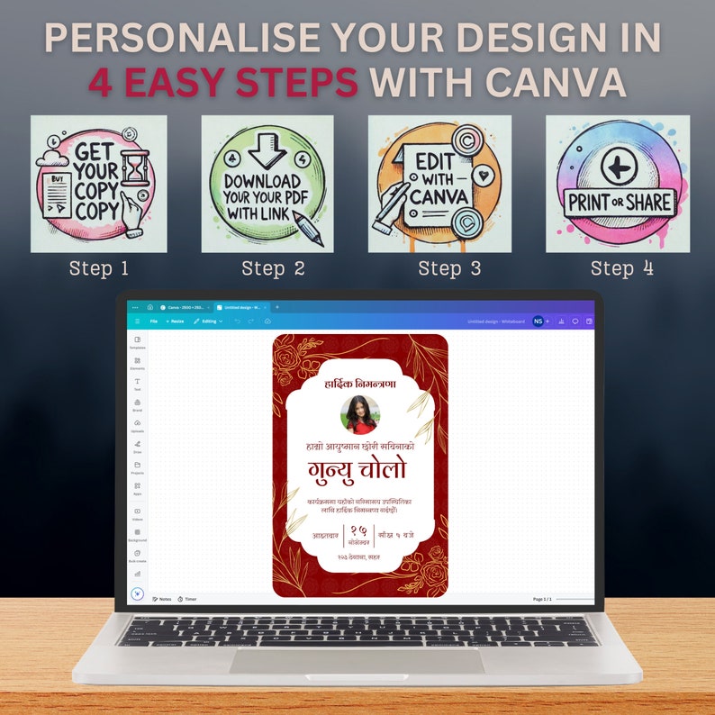 Gunyo Cholo Invitation Card: Nepali Ceremony, Customizable Design ...