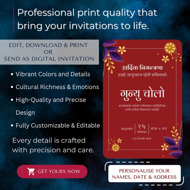 Gunyo Cholo Nepali and English Invitation Card, Digital Video ...