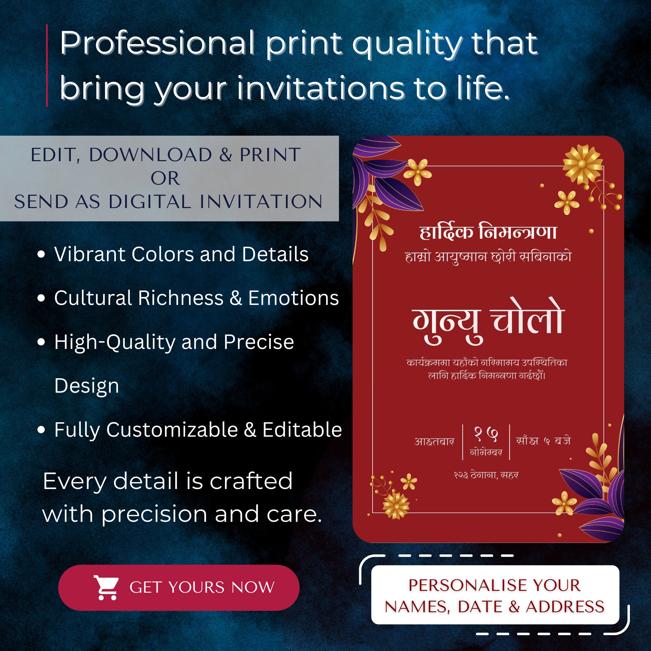 Gunyo Cholo Nepali and English Invitation Card, Digital Video ...