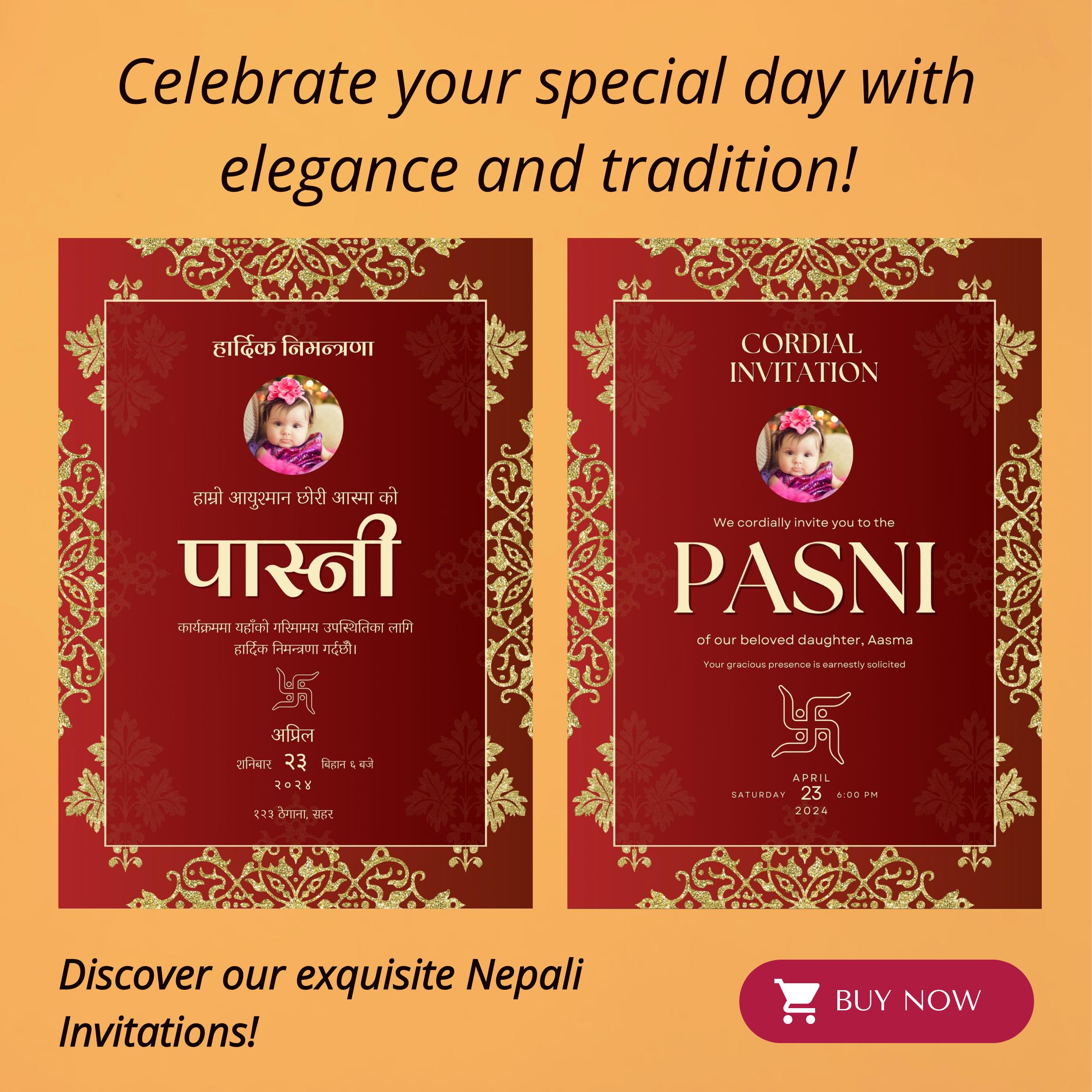 Custom Nepali & English Pasni Invitation Card, Personalized Traditional ...