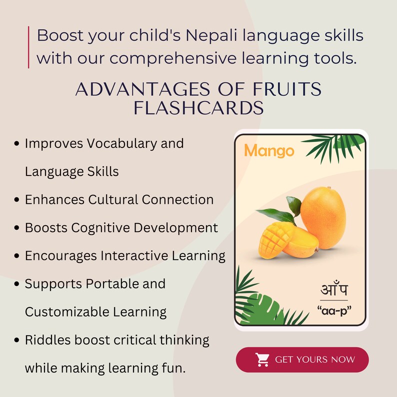 Printed Nepali Fruits Flashcards for Nepali Kids, Nepali Language ...