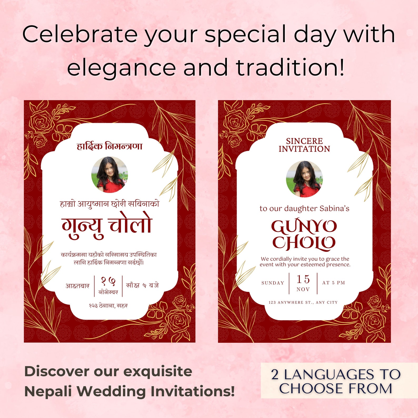 Gunyo Cholo Invitation Card: Nepali Ceremony, Customizable Design ...