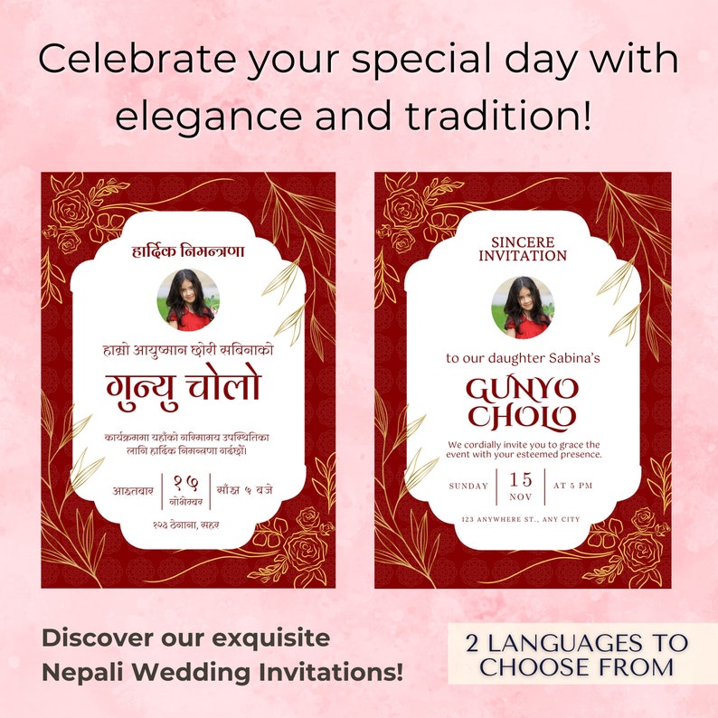 Gunyo Cholo Invitation Card: Nepali Ceremony, Customizable Design ...