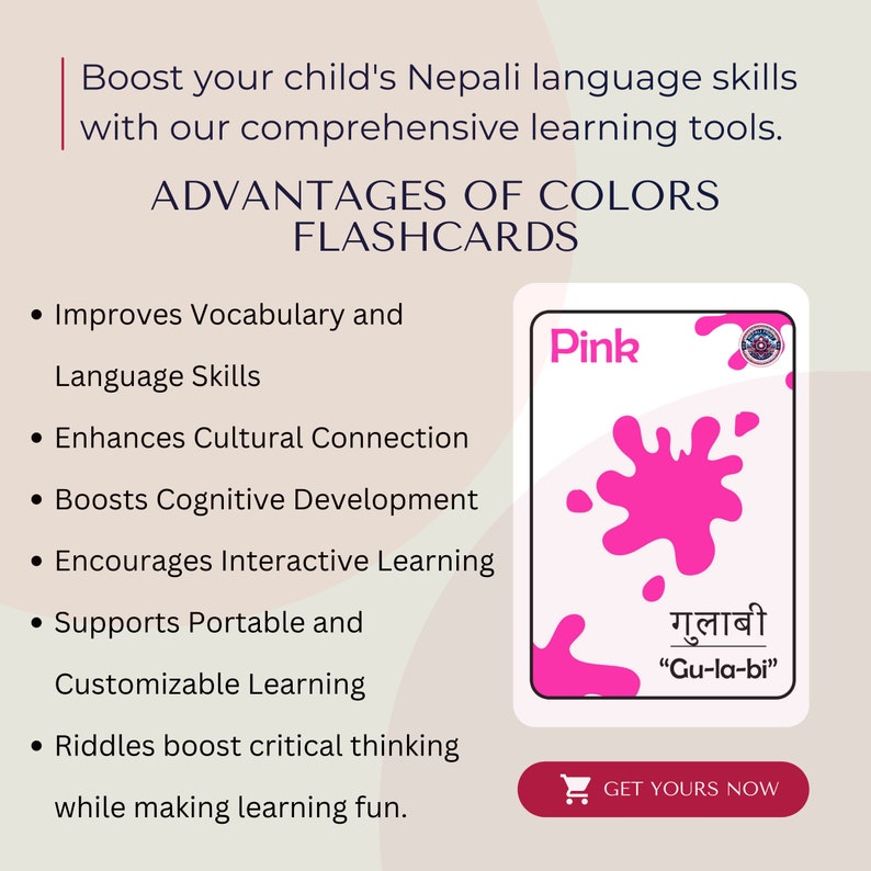 Printed Nepali Colors Flashcards for Kids, Nepali Language Learning ...