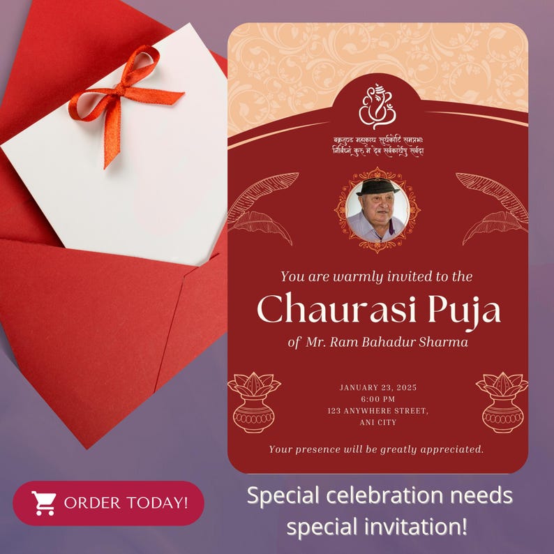 Nepali Chaurasi Puja Invitation: Editable Digital Card (nepali ...