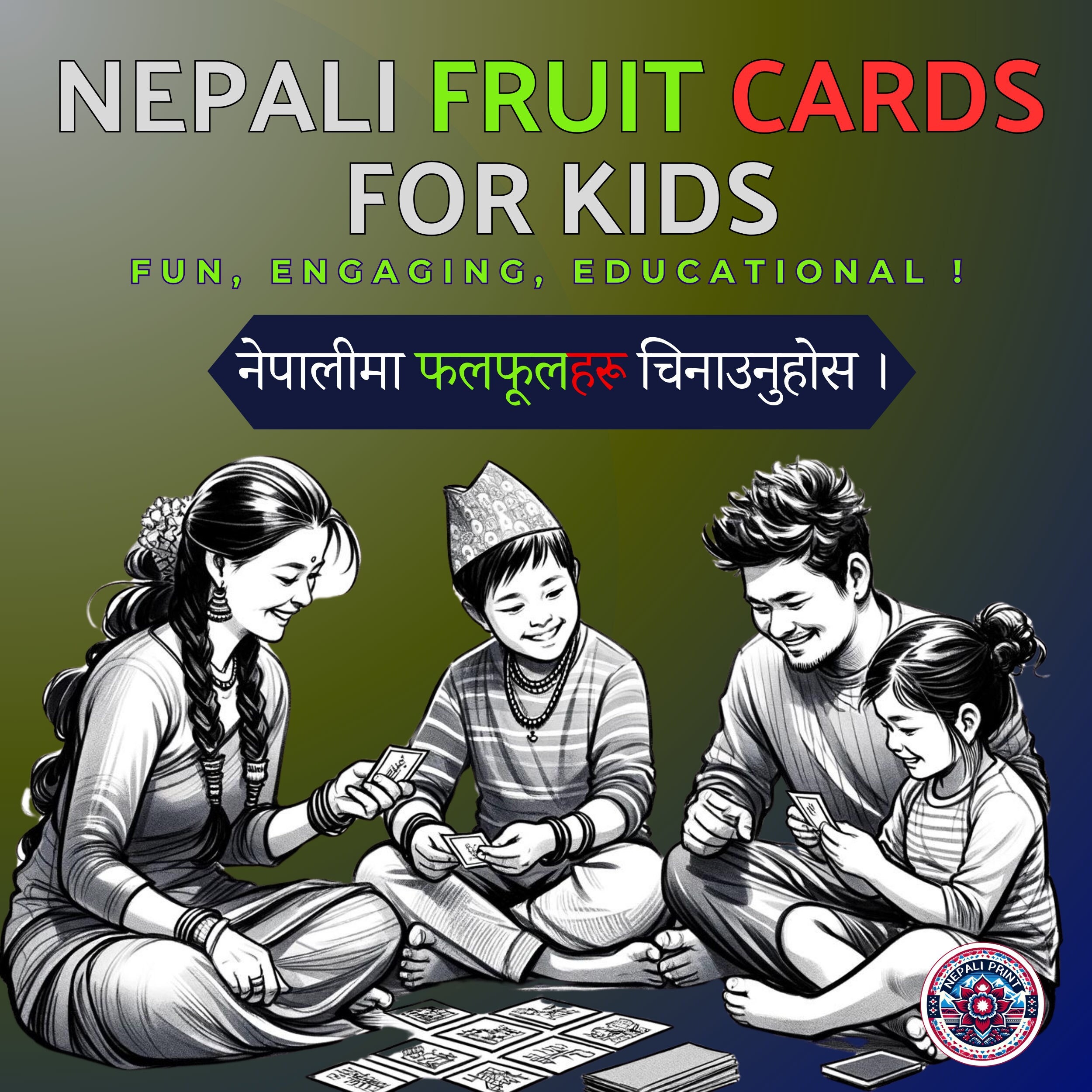 Nepali Fruits Flash Cards, Educational & Cultural Learning Tool for ...