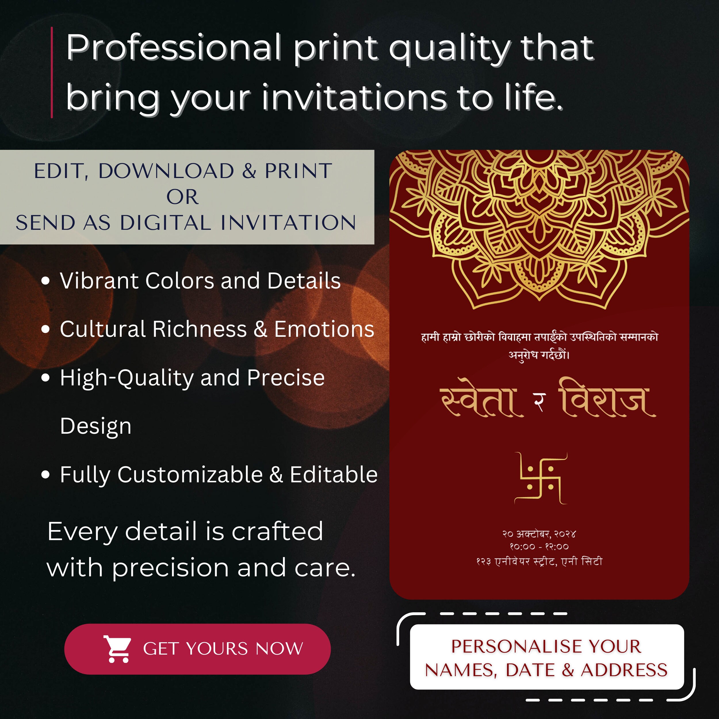 Nepali Wedding Invitation Card: Customizable Digital Design - Etsy