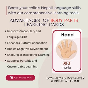 Printable Nepali Kids' Body Parts Card, Educational and Cultural ...