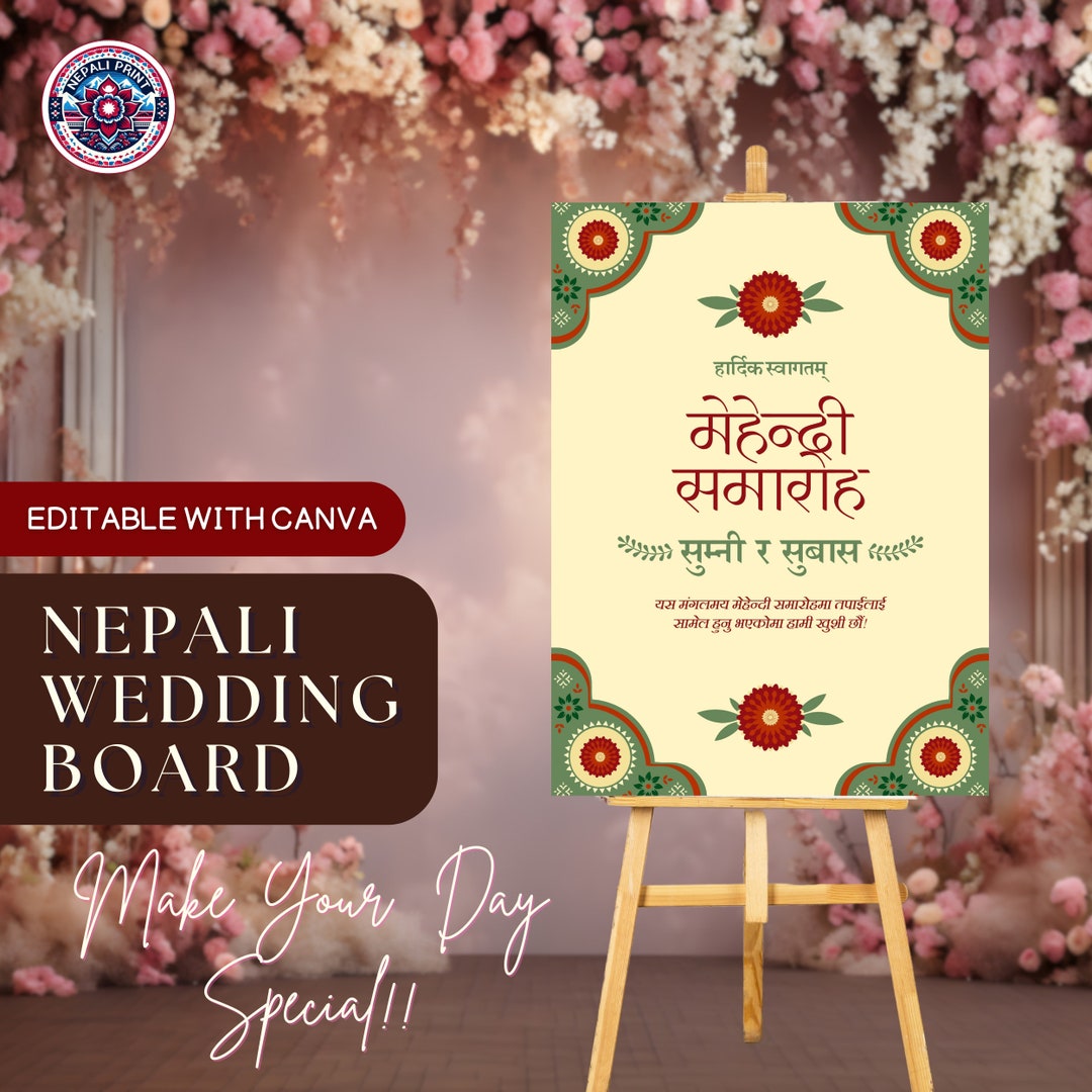 Nepali and English Mehendi Welcome Board, Customizable Digital Design ...