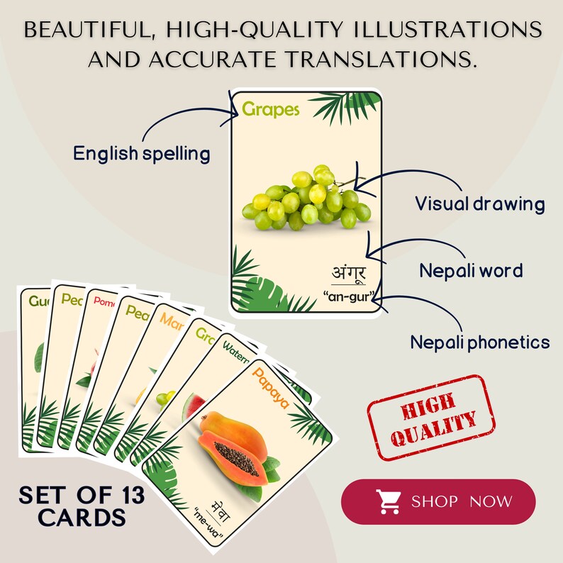Nepali Fruits Flash Cards, Educational & Cultural Learning Tool for ...