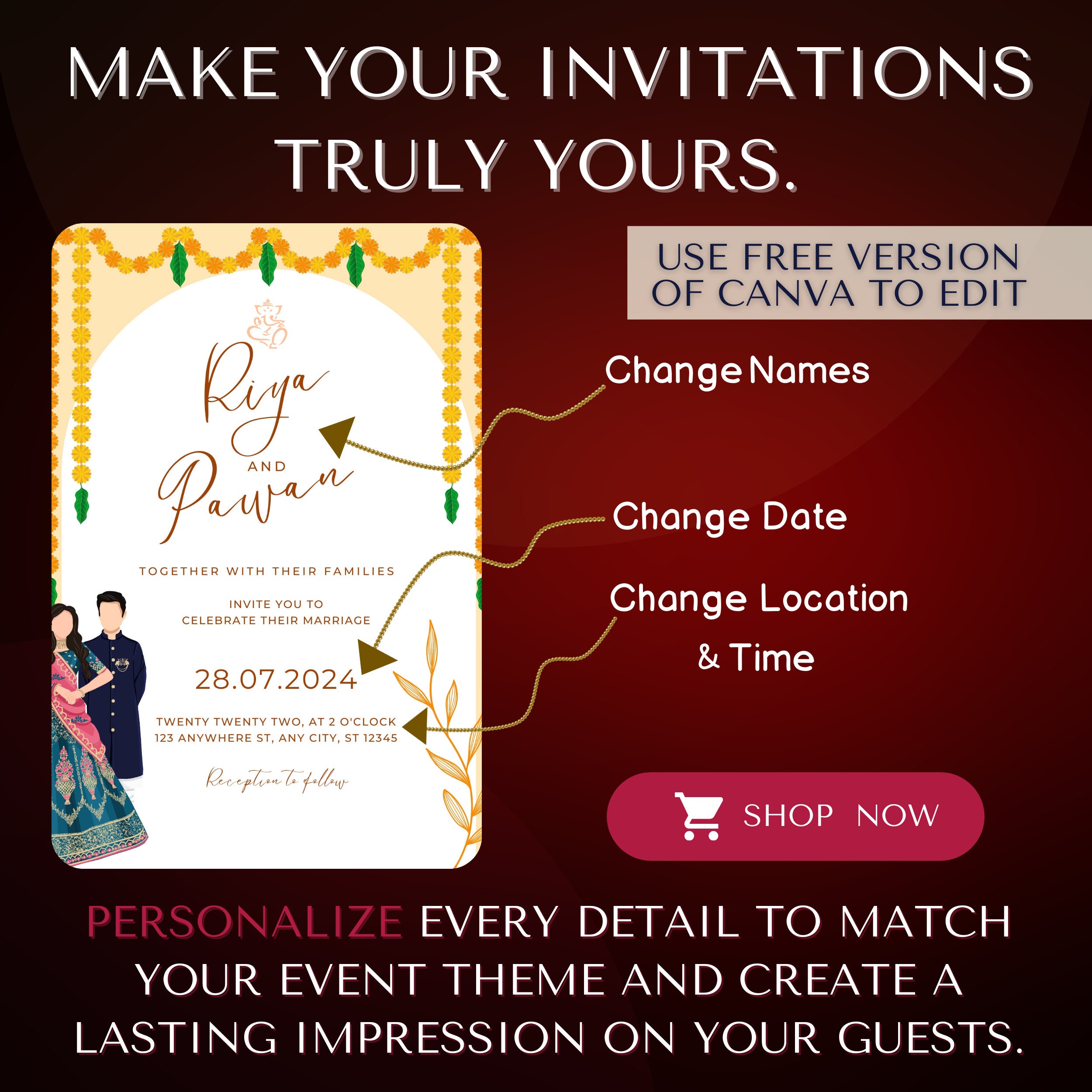 Wedding Invitation Card, Customizable Digital Design, Nepali Design ...