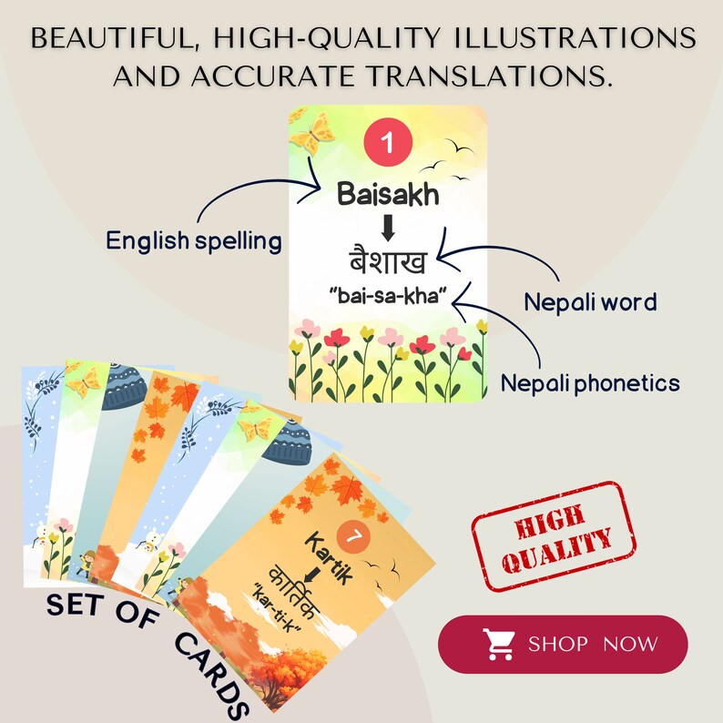 Nepali Months Flashcards for Kids, Digital Download, Educational ...