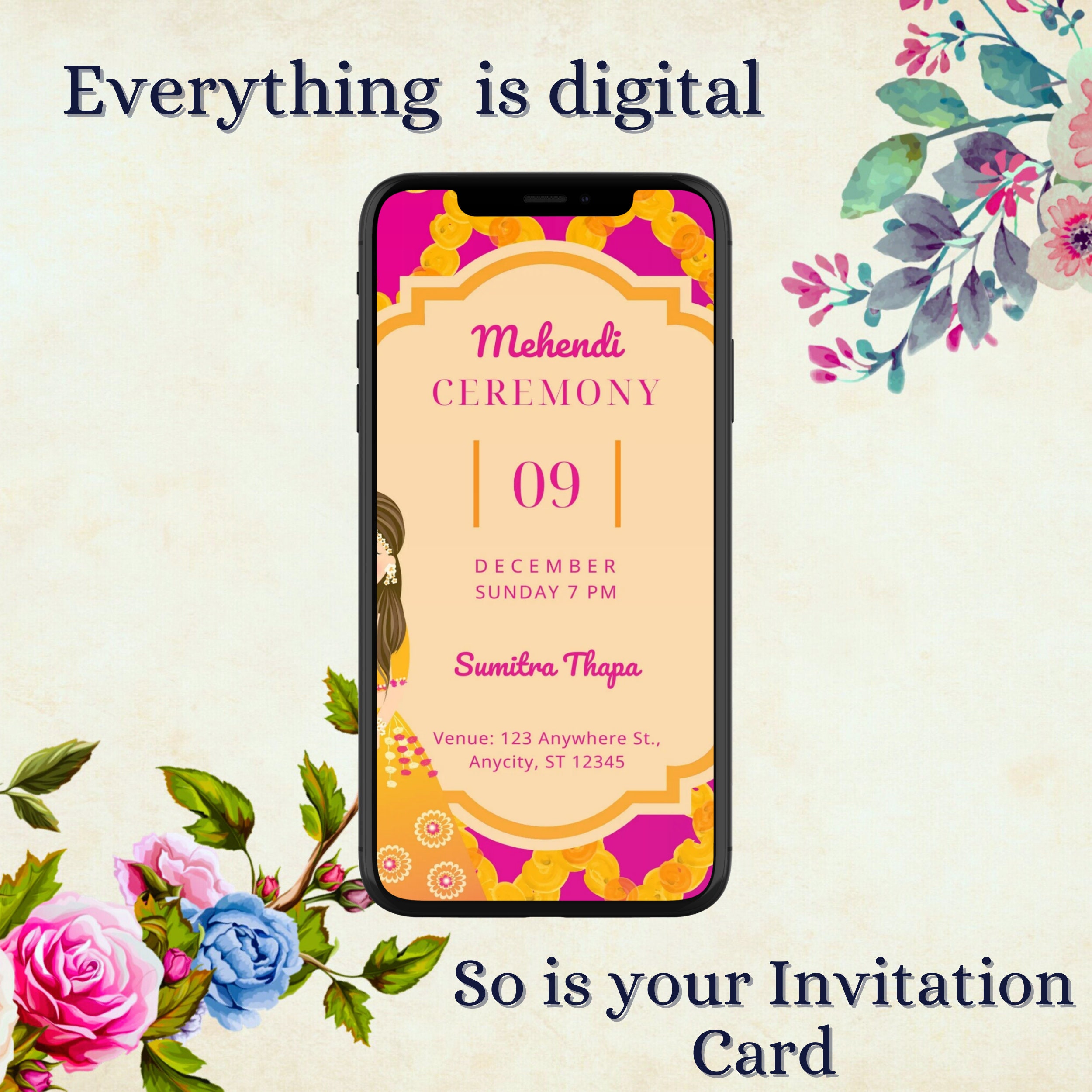 Mehendi Invitation Card, Customizable Digital Video Invitation Card ...