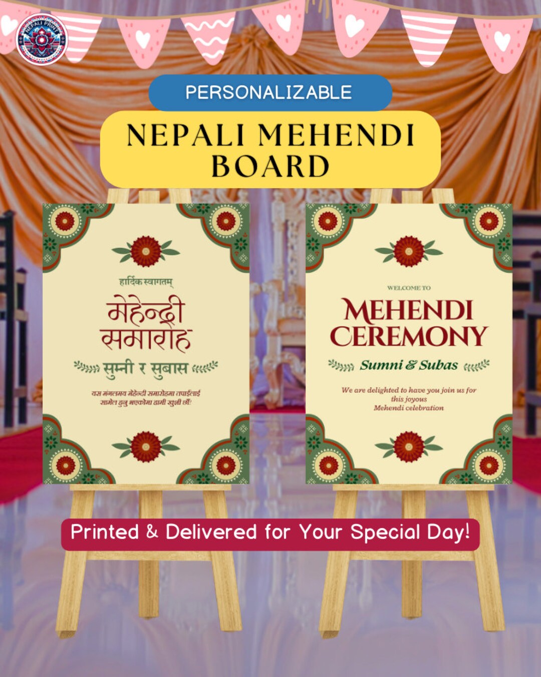 Printed Mehendi Welcome Board, Matte Canvas, Nepali Design Board ...