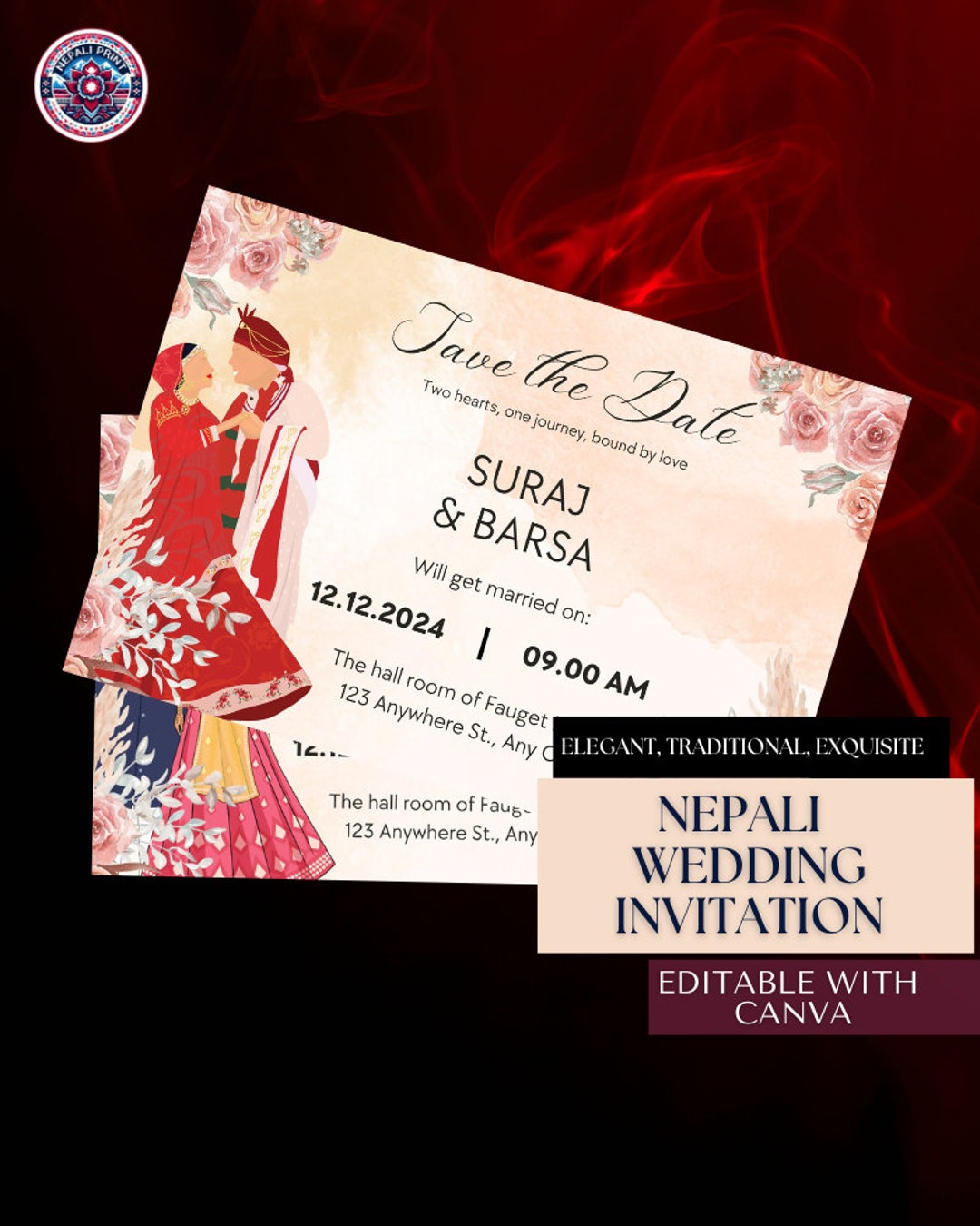 Nepali Wedding Invitation Card: Customizable Digital Design - Etsy