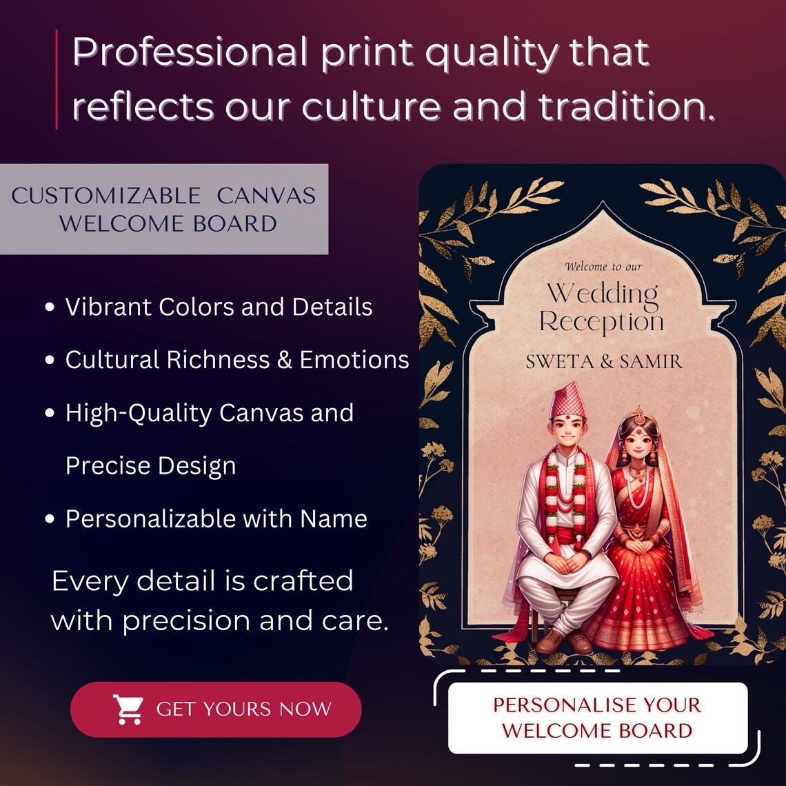 Personalized Nepali Wedding Welcome Canvas Board - Etsy