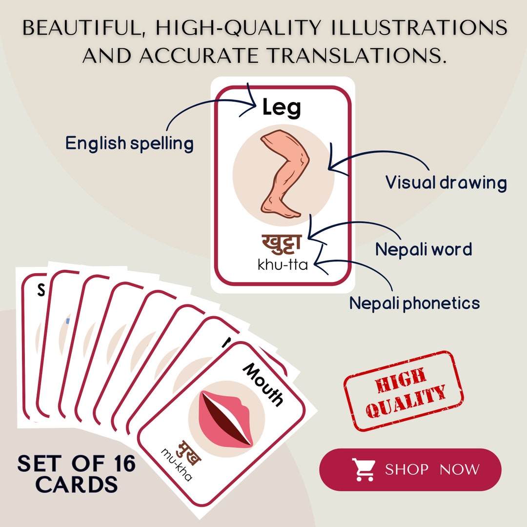 Printable Nepali Kids' Body Parts Card, Educational and Cultural ...