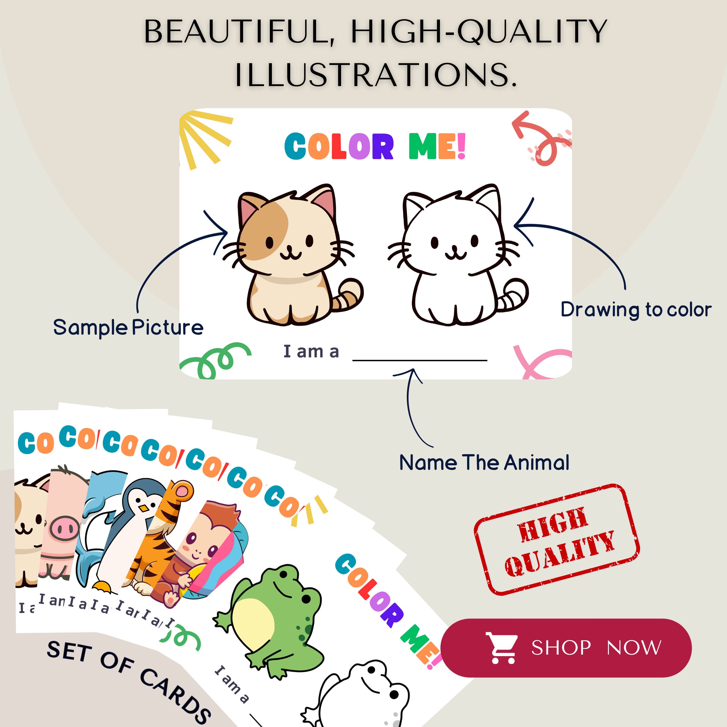 Printable Animal Coloring Book: Kids Learning Activity (digital ...
