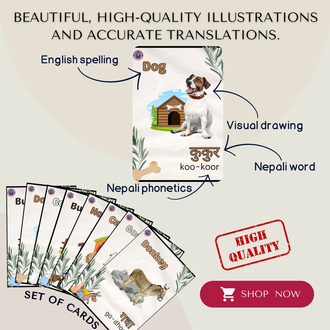 Nepali Domestic Animal Flashcard for Kids, Digital Download ...