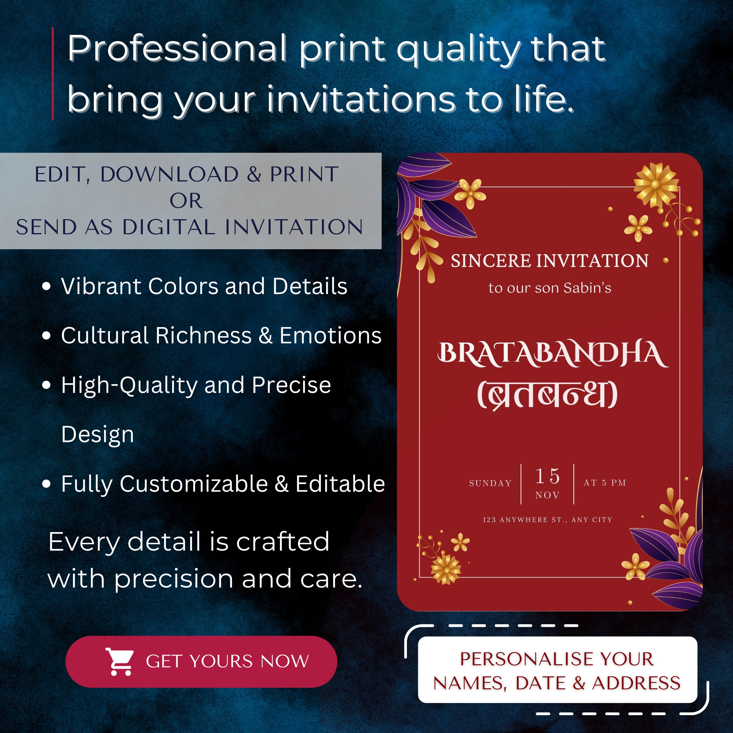 Nepali Bratabandha Invitation Card: Elegant Digital Design - Etsy