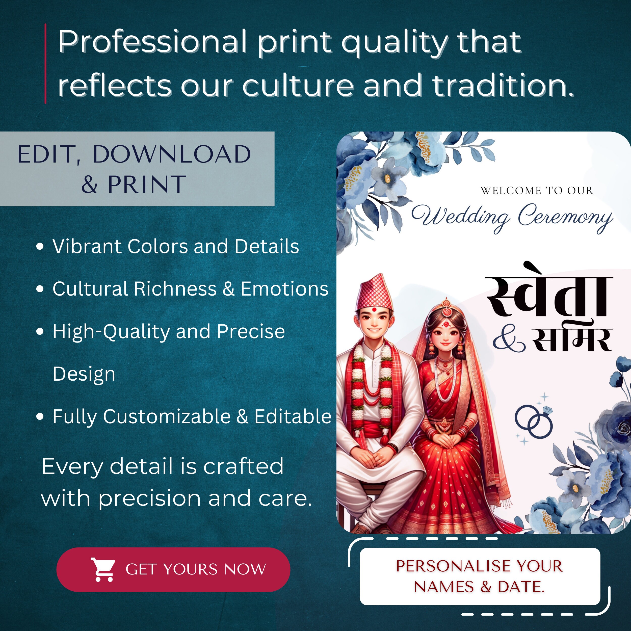 Printable Nepali and English Wedding Board, Choose Your Clipart ...