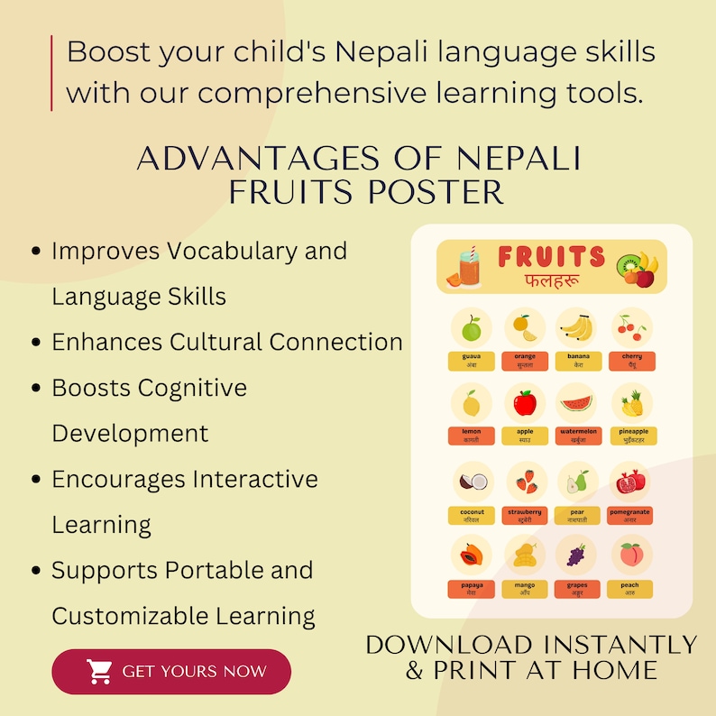 Printable Nepali Fruits Poster, Digital Download, Educational Wall Art ...