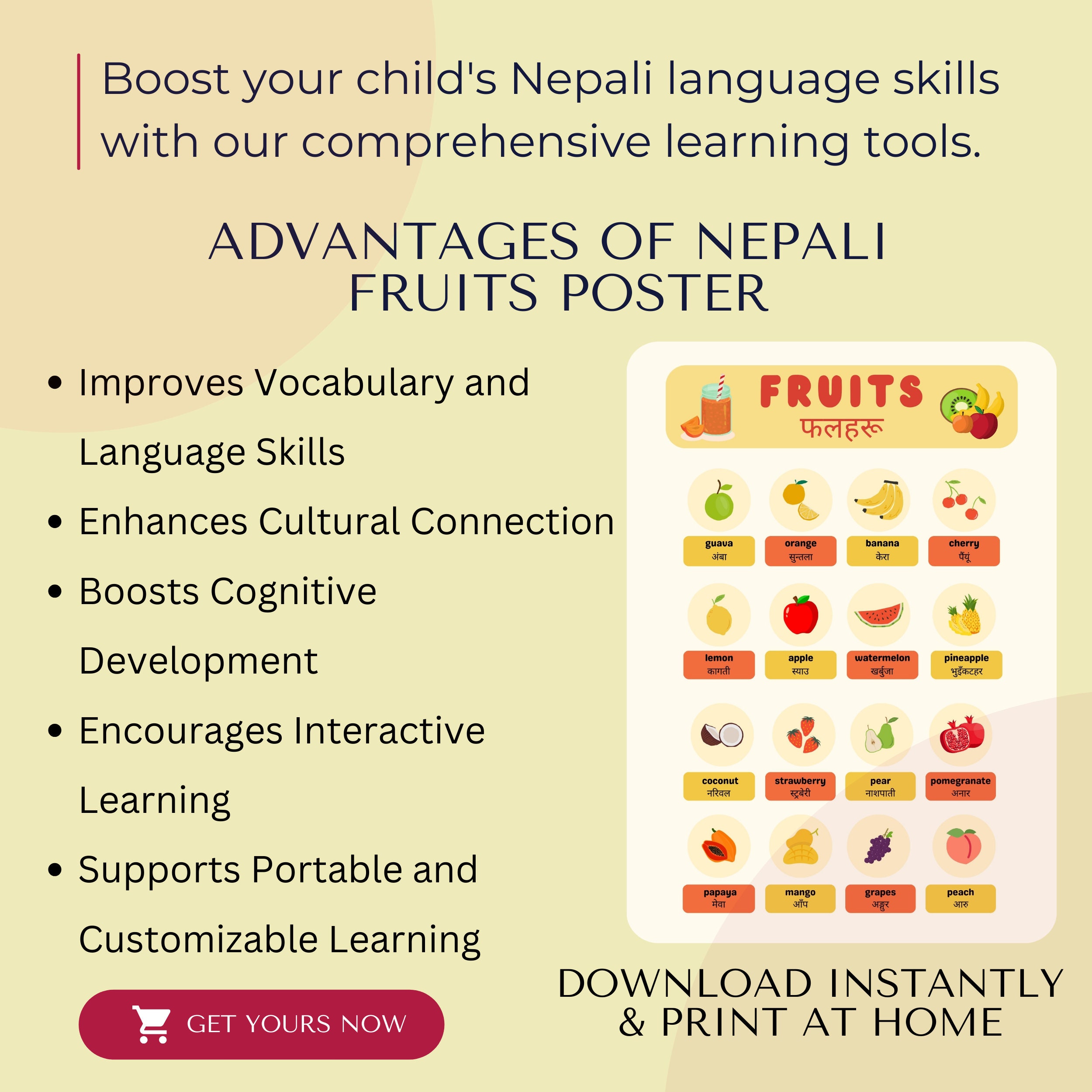 Printable Nepali Fruits Poster, Digital Download, Educational Wall Art ...