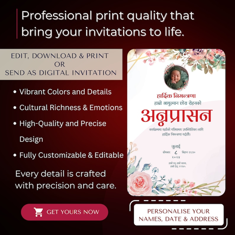 Nepali Pasni Invitation Card: Customizable Rice Feeding Ceremony ...