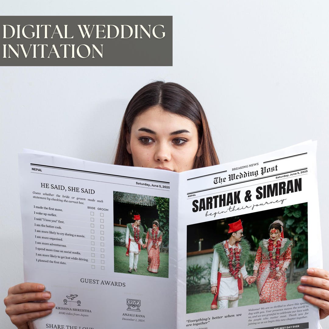 Personalized Newspaper Themed Wedding Invitation Card, Nepali and ...