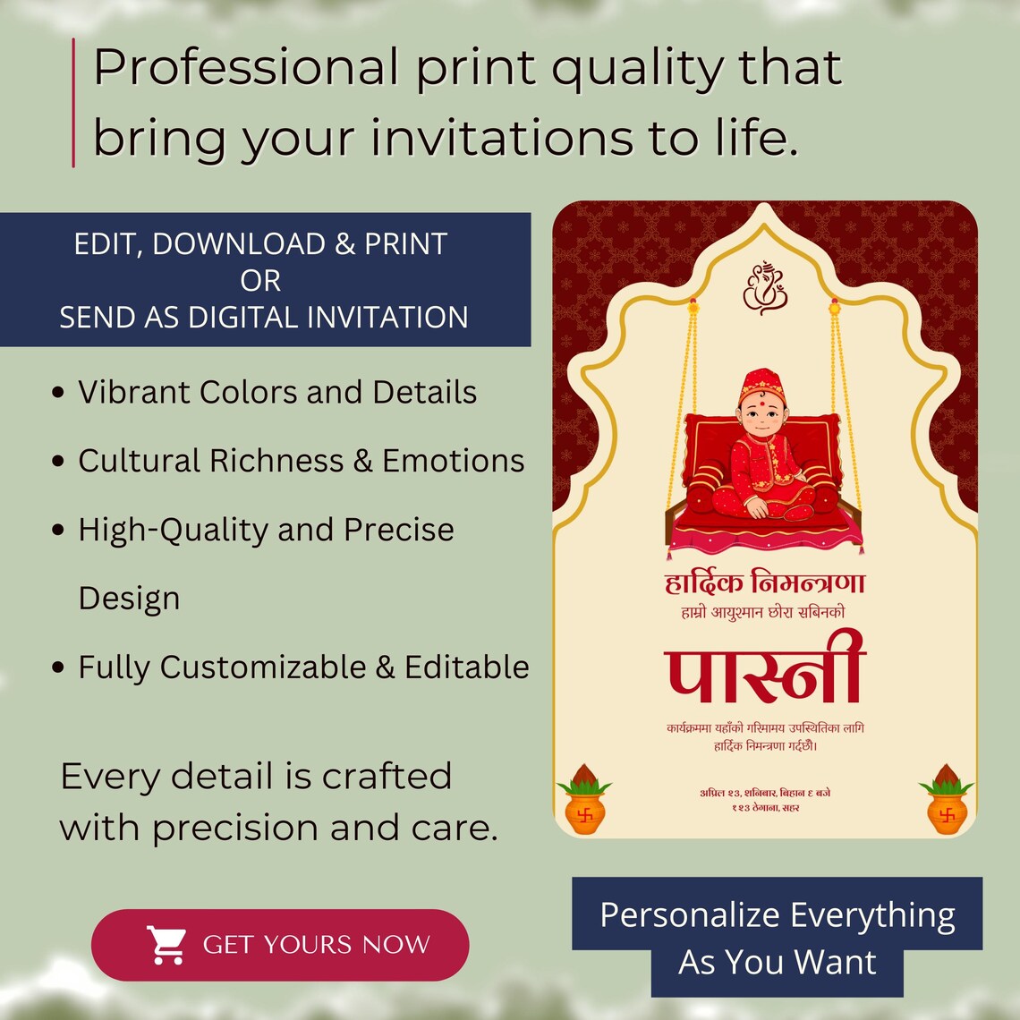 Custom Nepali & English Pasni Invitation Card - Personalized ...