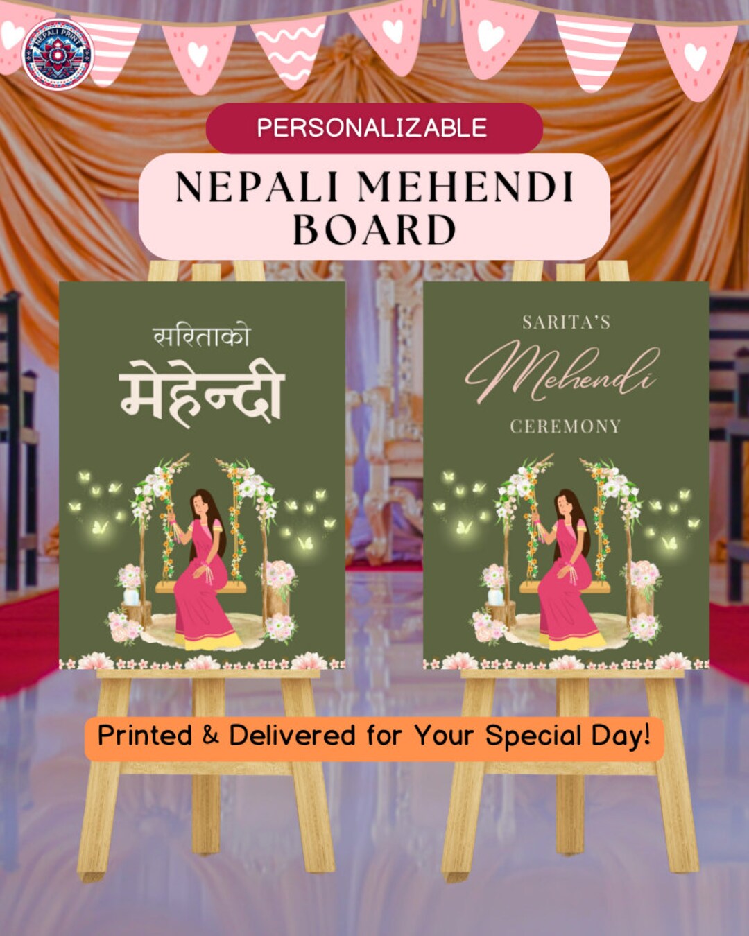 Printed Mehendi Welcome Board, Matte Canvas, Nepali Design Board ...