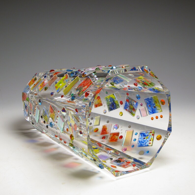 New Crystal Vase carousel With Dichroic, Enameled Glass and Swarovski ...