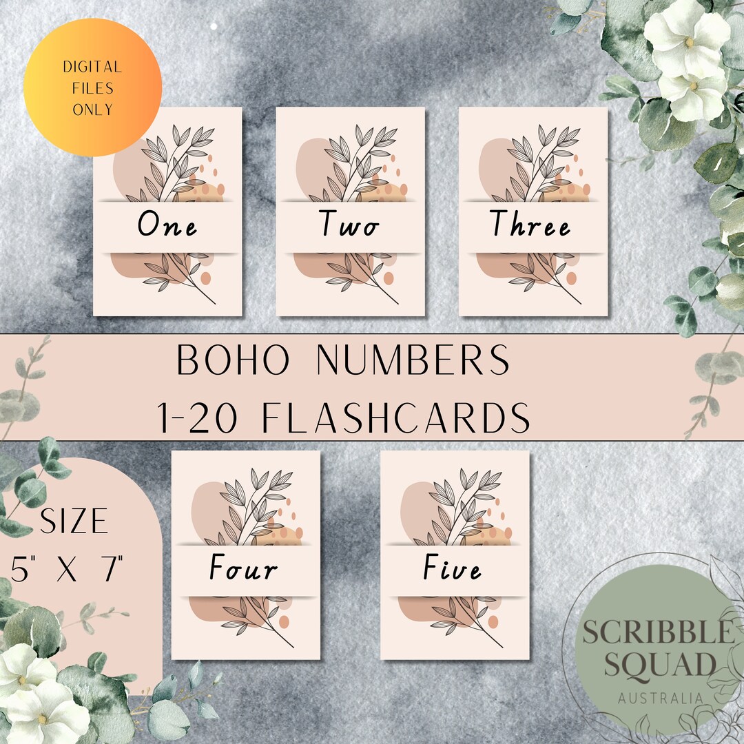 Boho Number Word Form Flashcards Educational 1-20 Cards Learning Games ...