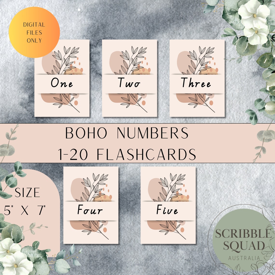 Boho Number Word Form Flashcards Educational 1-20 Cards Learning Games ...