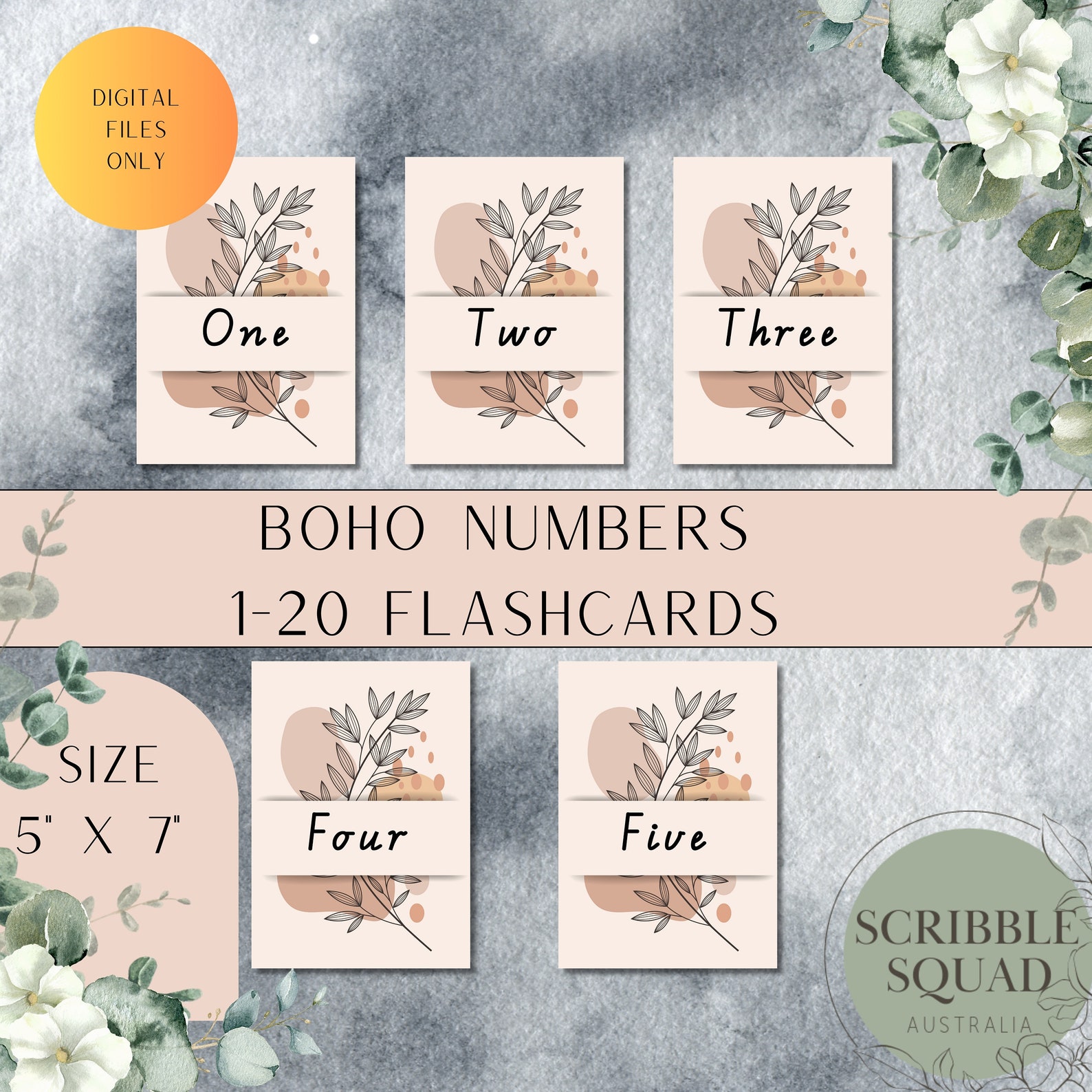 Boho Number Word Form Flashcards Educational 1-20 Cards Learning Games ...