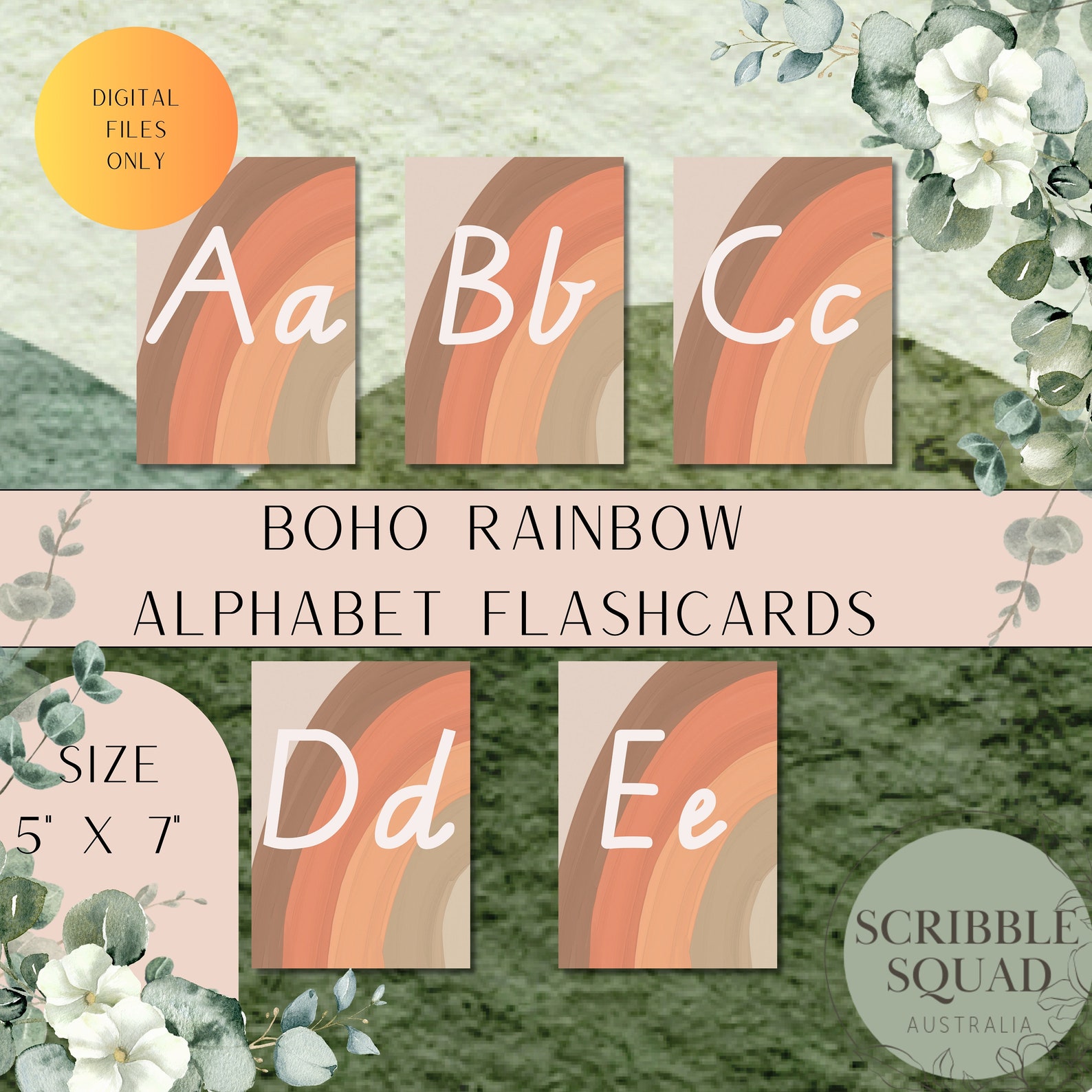 Boho Rainbow Alphabet Flashcards Educational A-Z Cards Learning Games ...
