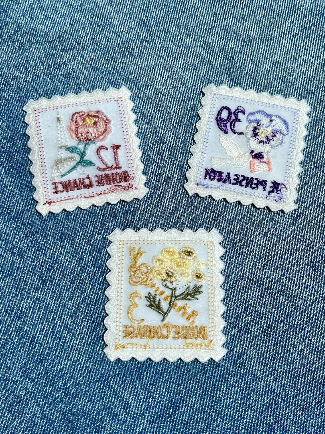 Flower Stamp Iron on Patch, Vintage Floral Embroidered Applique ...