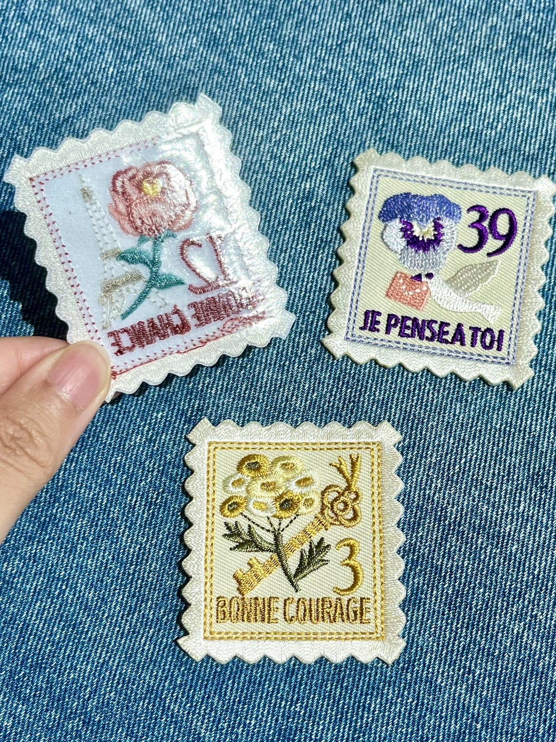 Flower Stamp Iron on Patch, Vintage Floral Embroidered Applique ...