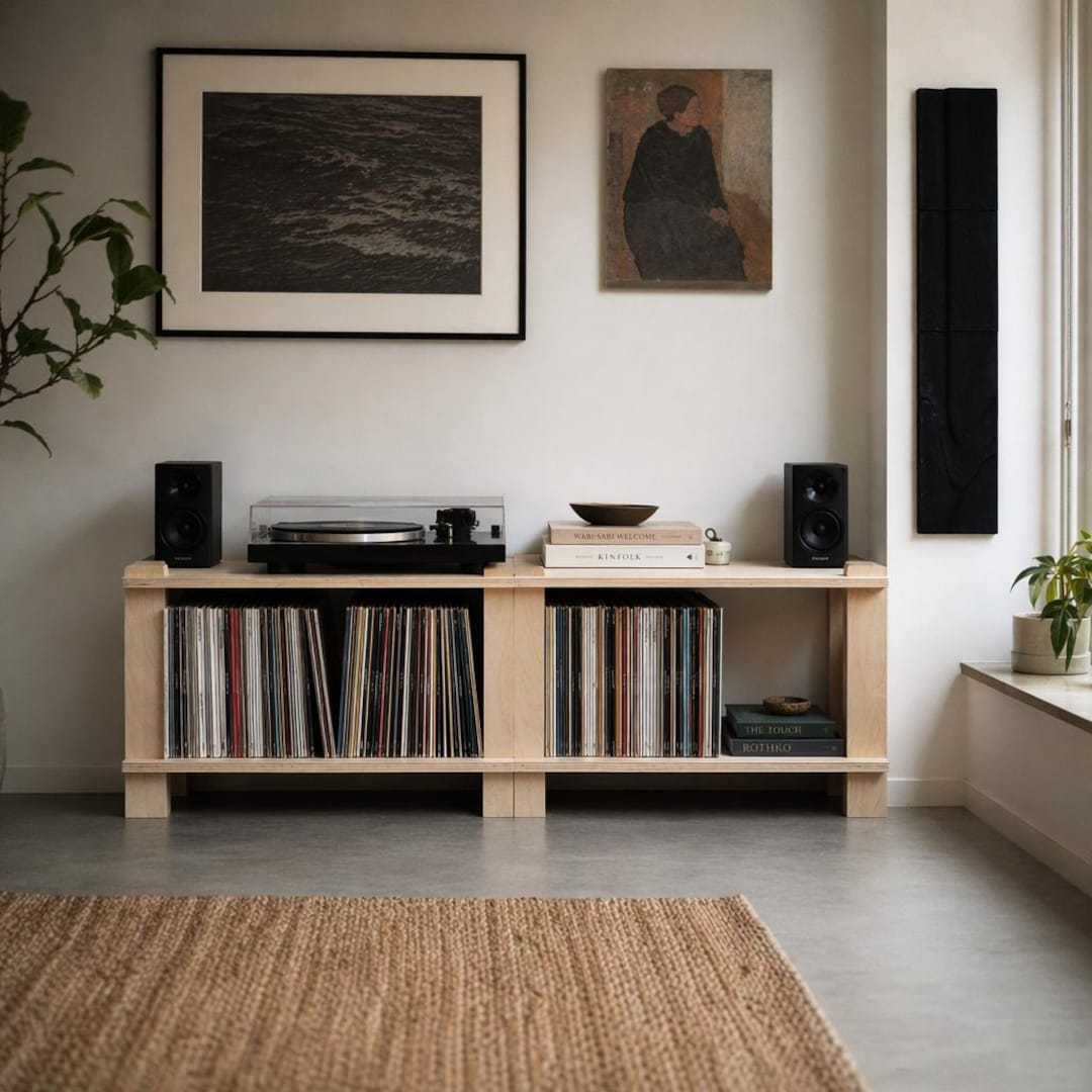 Modular Birch Plywood Record Player Stand, Mid-century Vinyl Storage ...