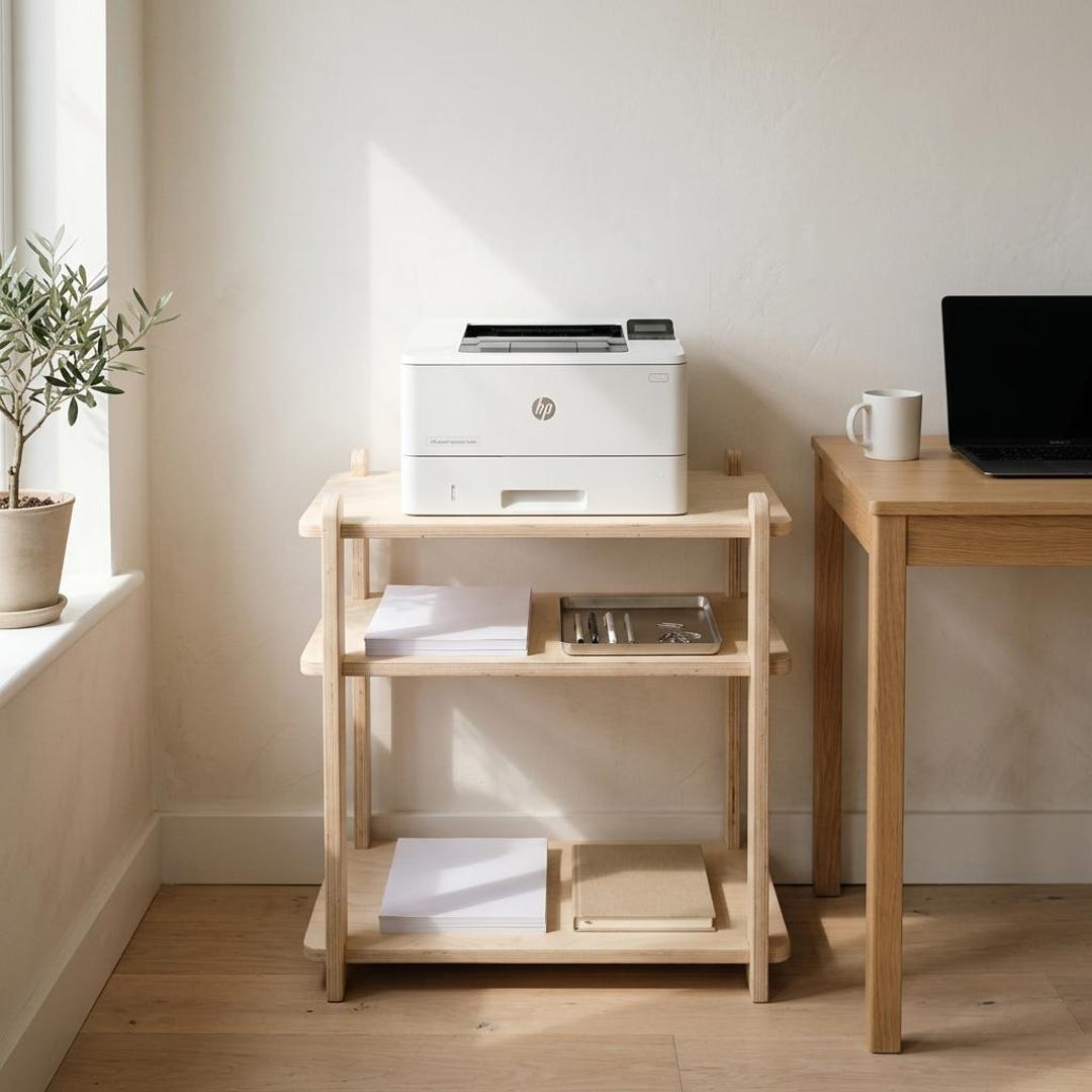 Modern Printer Stand, Wood Printer Table With Storage, Small Office ...