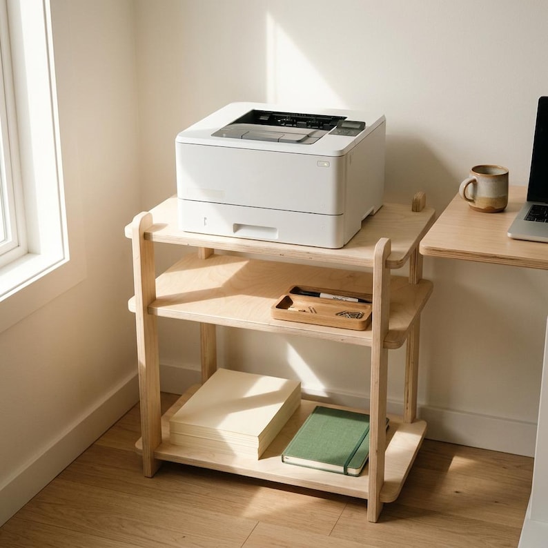 Modern Printer Stand, Wood Printer Table With Storage, Small Office ...