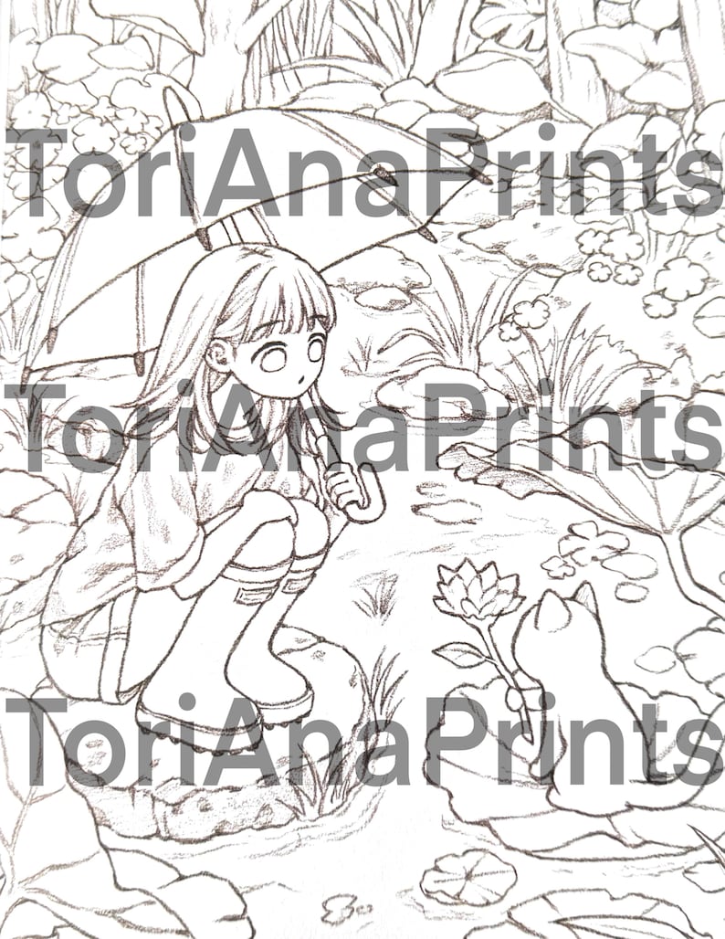 Rowon Cat and Girl Coloring Book: 45 Printable Pages (PDF) - Etsy