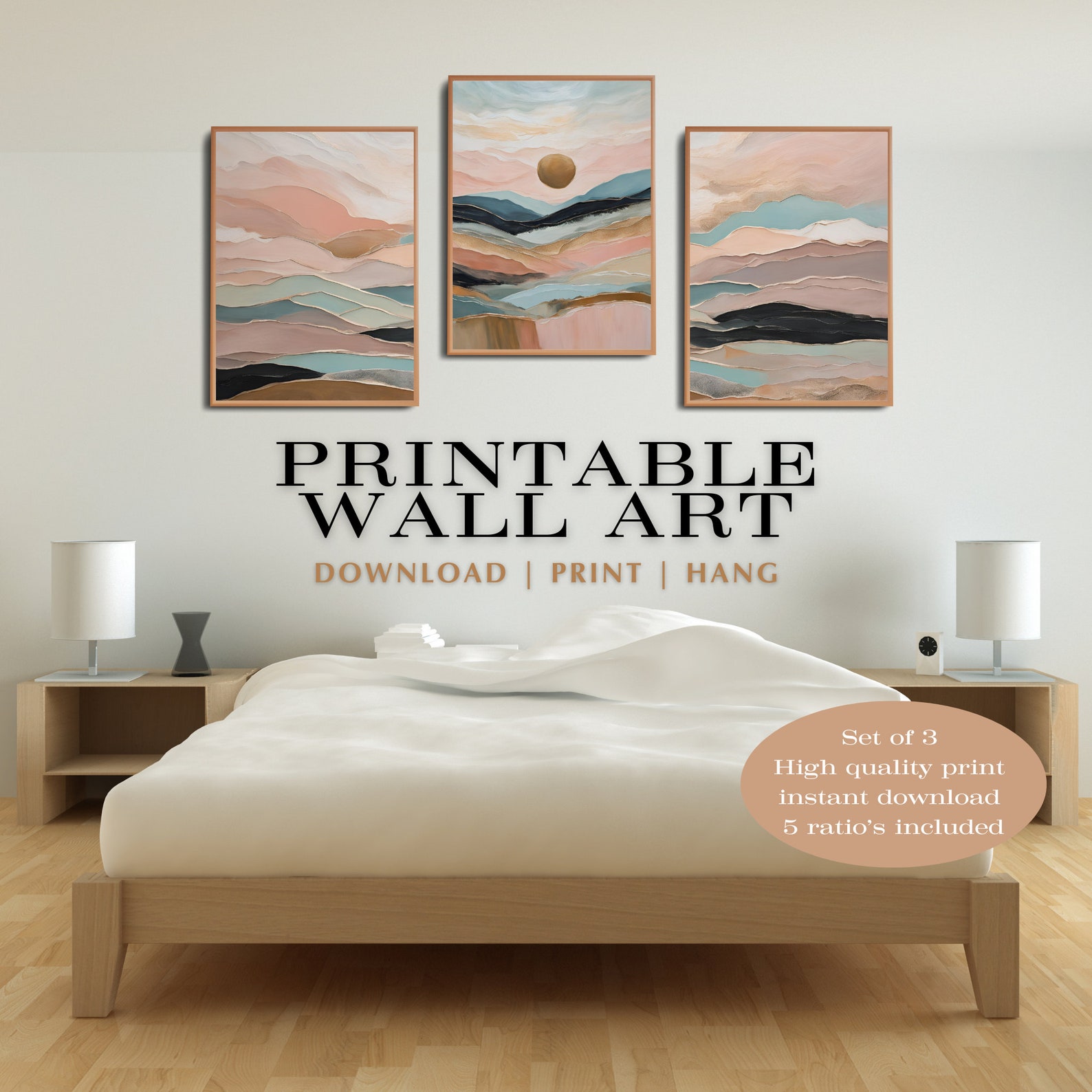 Abstract Landscape 3 Piece Wall Art Bundle, Pastel Water Colors ...