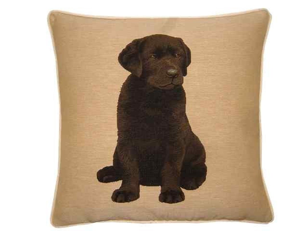Chocolate Labrador Puppy Cream Background Tapestry Cushion Cover Sham ...