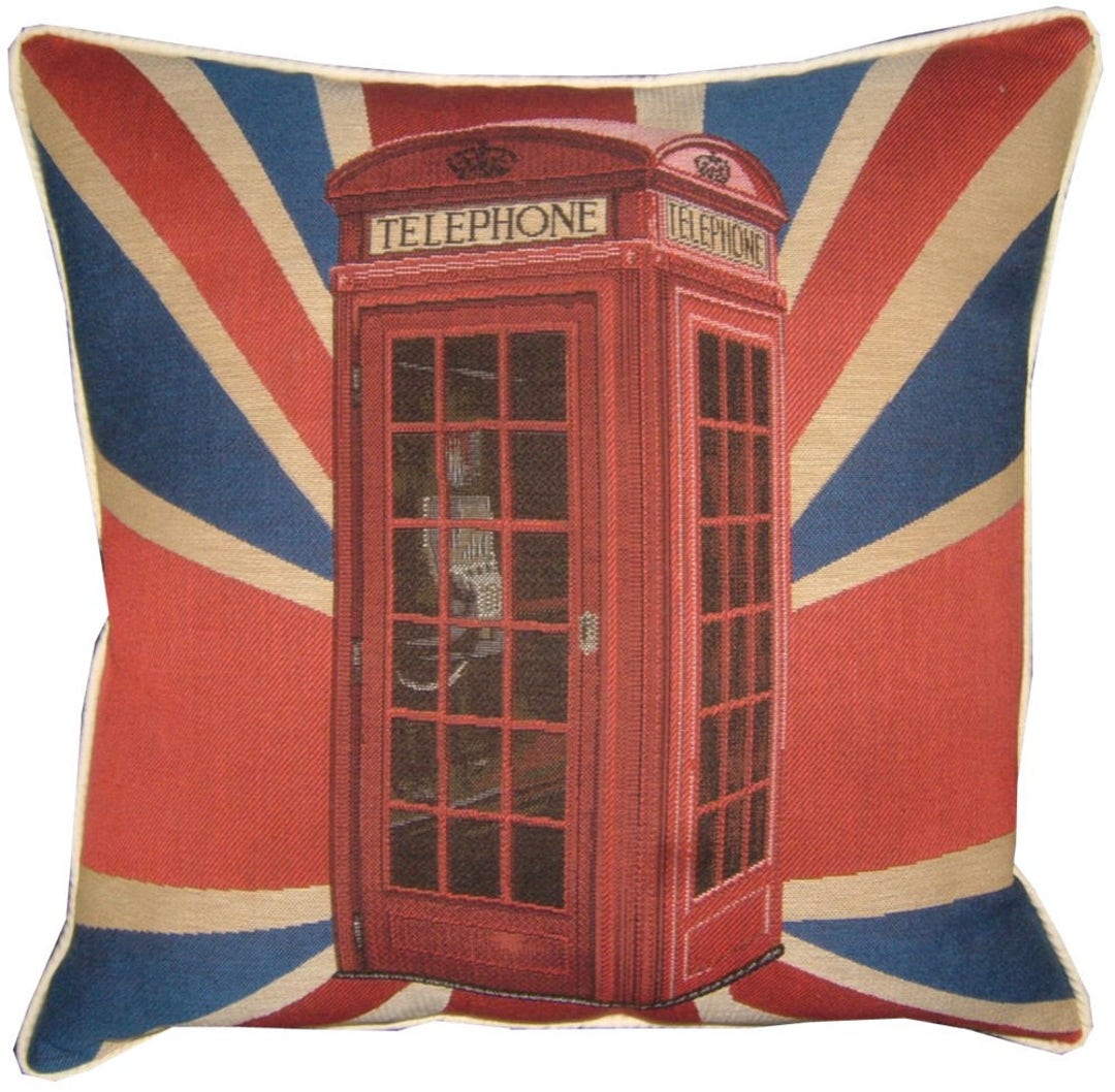 Union Jack Red Telephone Box Woven Tapestry Cushion Cover Sham - Etsy