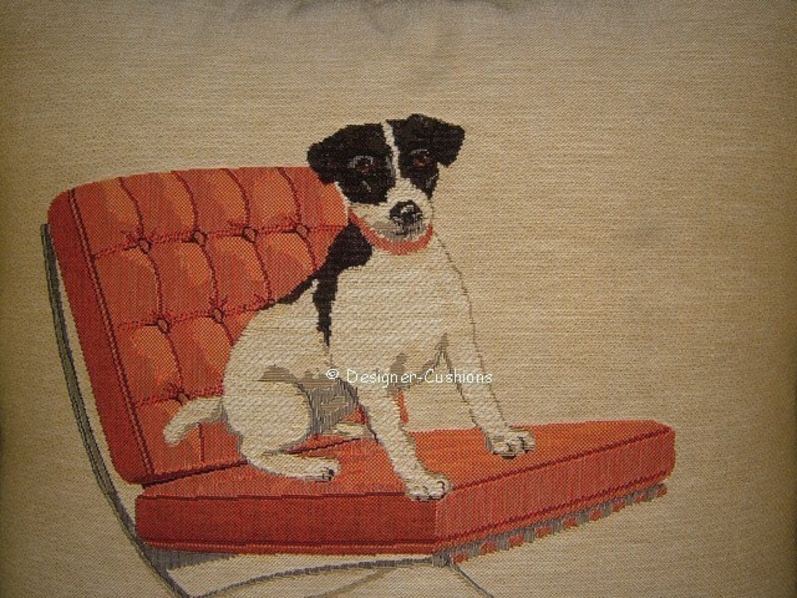 Jack Russell in a Red Retro Chair Cream Tapestry Cushion Cover Sham - Etsy